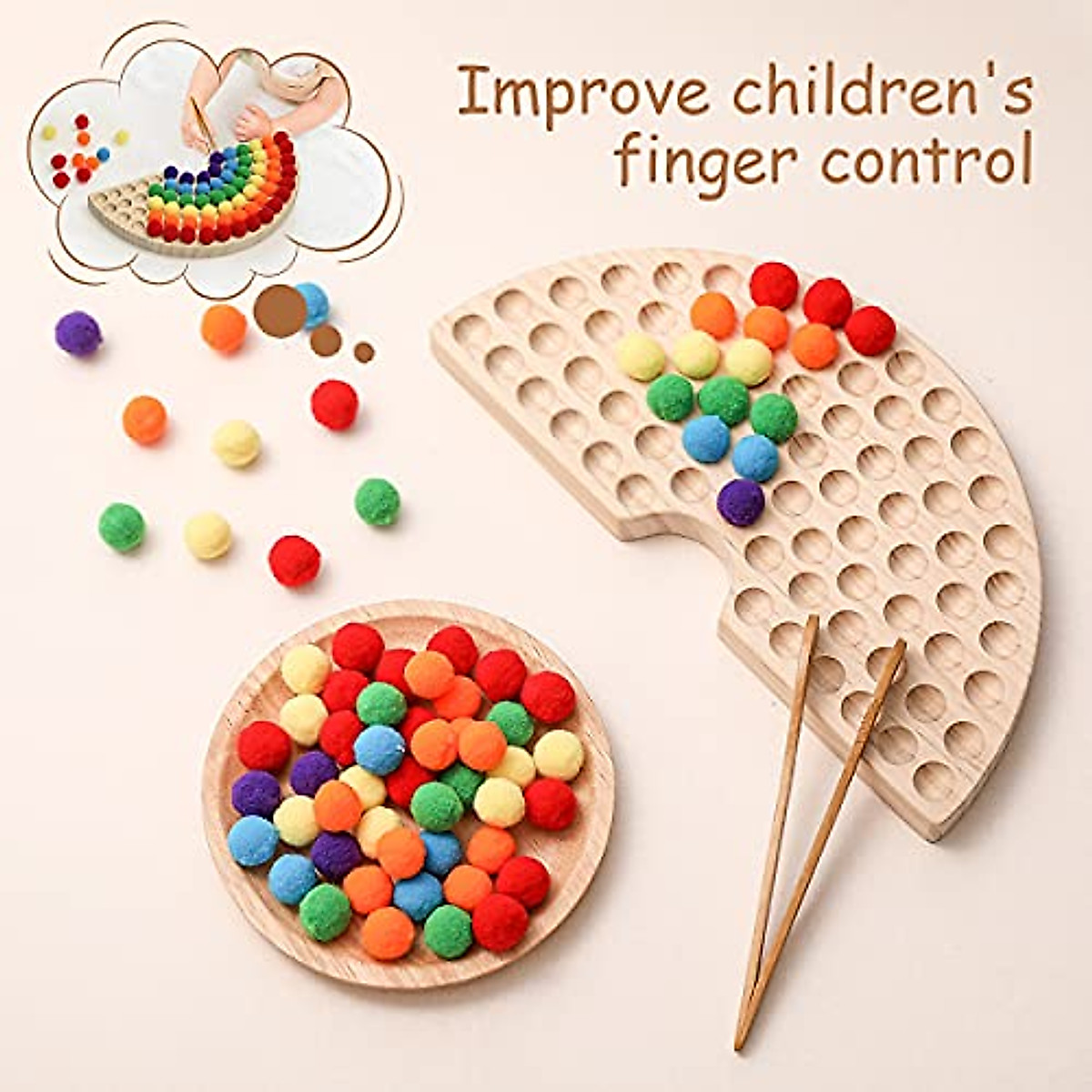 bopoobo Wooden Peg Board Beads Game Rainbow Clip Bead Puzzle Montessori Sorting Toys Counting Matching Game Beads Early Education Board Game Fine Motor Skill Montessori Toys for Toddlers