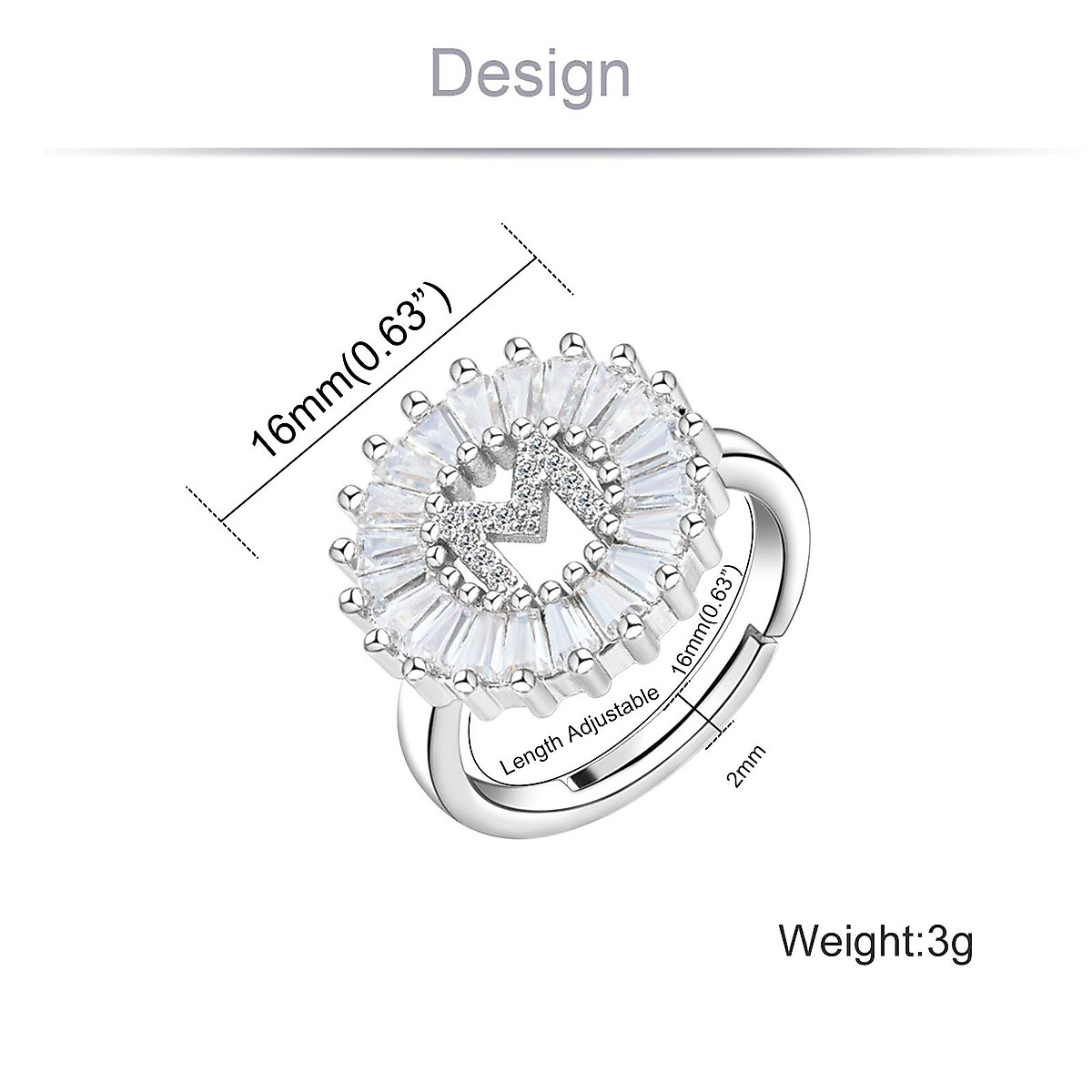 COTTVOTT Initial Letter Knuckle Ring Charm A-Z Alphabet Adjustable Open Rings for Women (M, Silver Color)