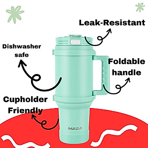 MEDA 40 oz Tumbler with Handle Foldable |Insulated, Reusable Travel Coffee Mug Stainless Steel | Perfect for Travel, Water, Iced Tea, Coffee (Green)