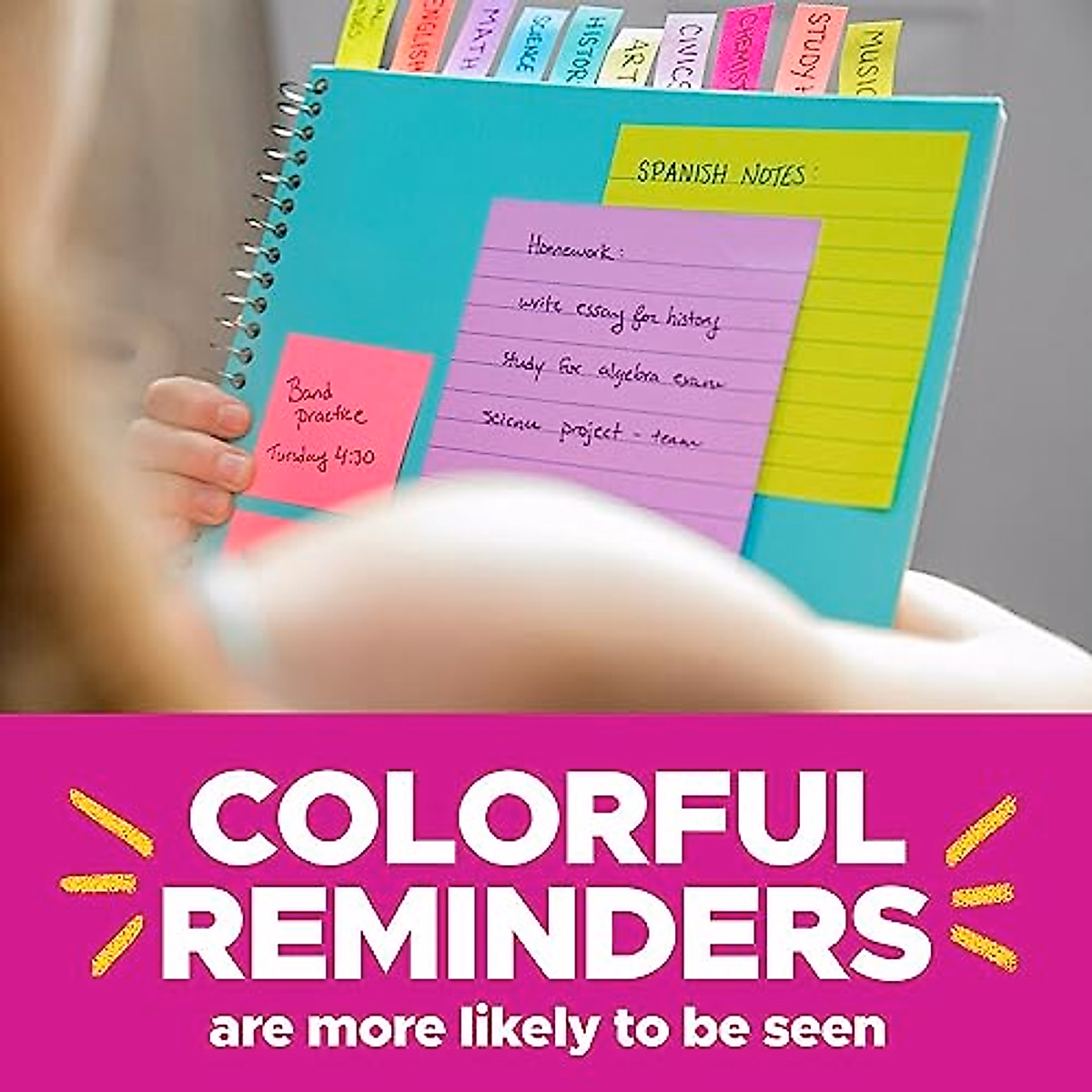 Post-it Super Sticky Notes, 3x3 in, 5 Pads, 2x the Sticking Power, Energy Boost Collection, Bright Colors, Recyclable (654-5SSUC)