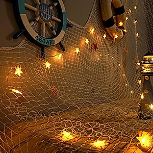 SHOUWAN Decoration Fishing Net 7ft ×14.7ft for Pirate,Hawaiian Nautical Ocean Mediterranean Party Wall Hanging Natural White Fishnet Decor Table Decorative Netting Living Room Decorar Fish Net