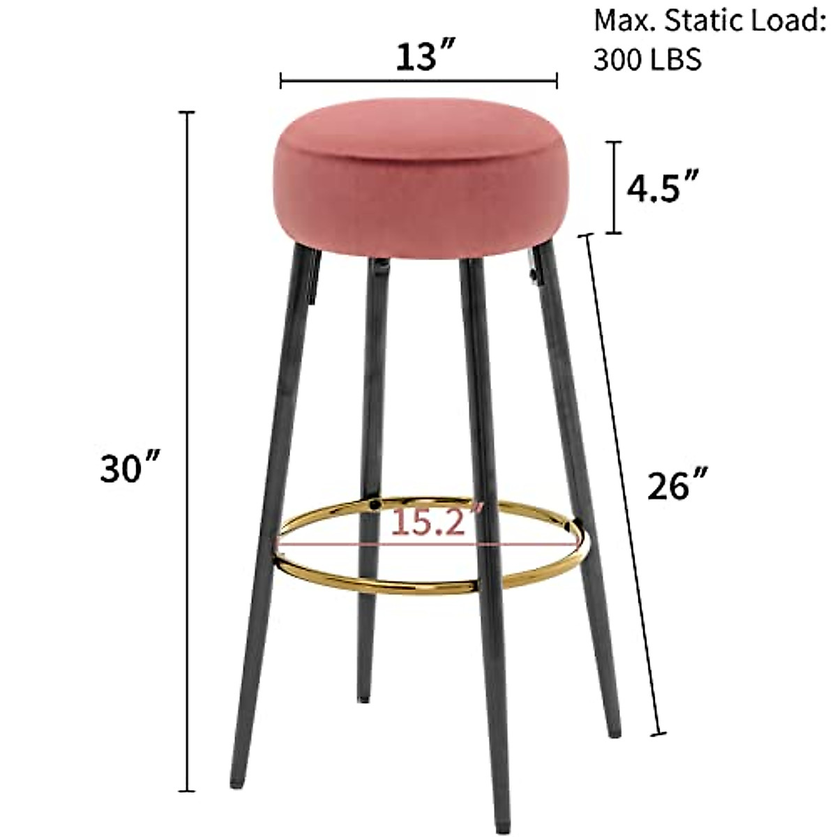 Fefances Pink Bar Stools Set of 2 Modern Round Velvet Bar Stools Kitchen Breakfast Round Dining Chair 30 inch Height