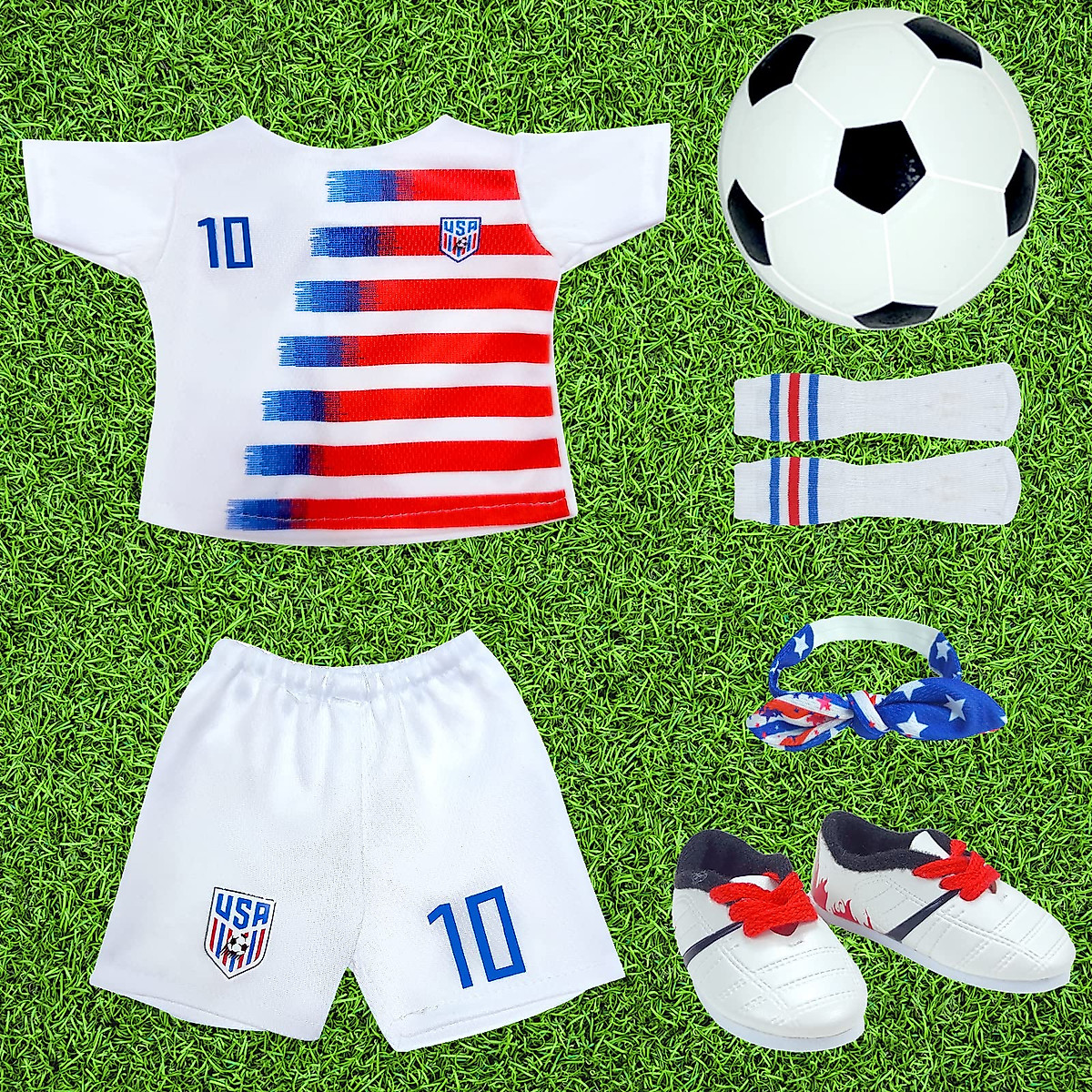WONDOLL 18-Inch-Doll-Clothes and Accessories - WONDOLL World Cup Team USA 18'' Soccer Uniform Outfits Includes Headband,Shirt,Shorts, Socks,Shoes and Football