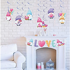 Valentine's Day Banner, Happy Valentines Day Banner Gnome Valentines Garland Banner Conversation Heart Decor Valentines Hanging Swirls Gnomes Cupcake Toppers for Girls Valentines Party Home