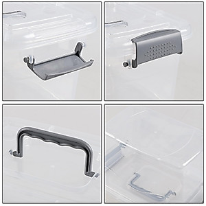 Ggbin 4-Pack 5 Quart Clear Plastic Storage Bins, Latching Storage Box with Handle