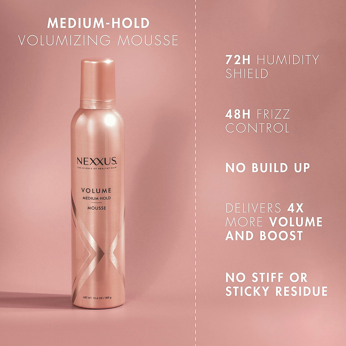 Nexxus Volumizing Foam Hair Mousse, Volume Volumizing Mousse, Hair Styling Mousse, Pink, 10.6 Ounce (Pack of 1)