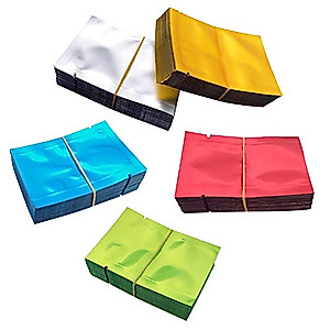 Markeny 500 Pack Aluminum Foil Bags, Matte Sample Pack Flat Open Top Resealable Tear Notch Aluminum Foil Mylar Bags, 5 x 7 cm/ 2x 2.7 inch, 5 Color