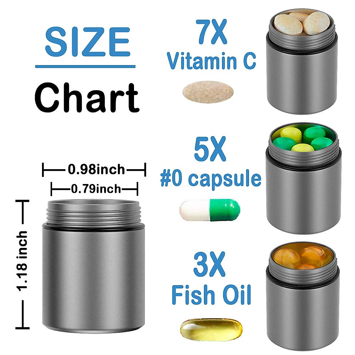 Large Keychain Pill Holder, EFFIET 3 Compartments Metal Pill Fob Case, Travel Medicine Container for Emergency Pills/Vitamin/Fish Oils/Capsule, Waterproof for Travel, Hiking, Camping (Matt Finished)