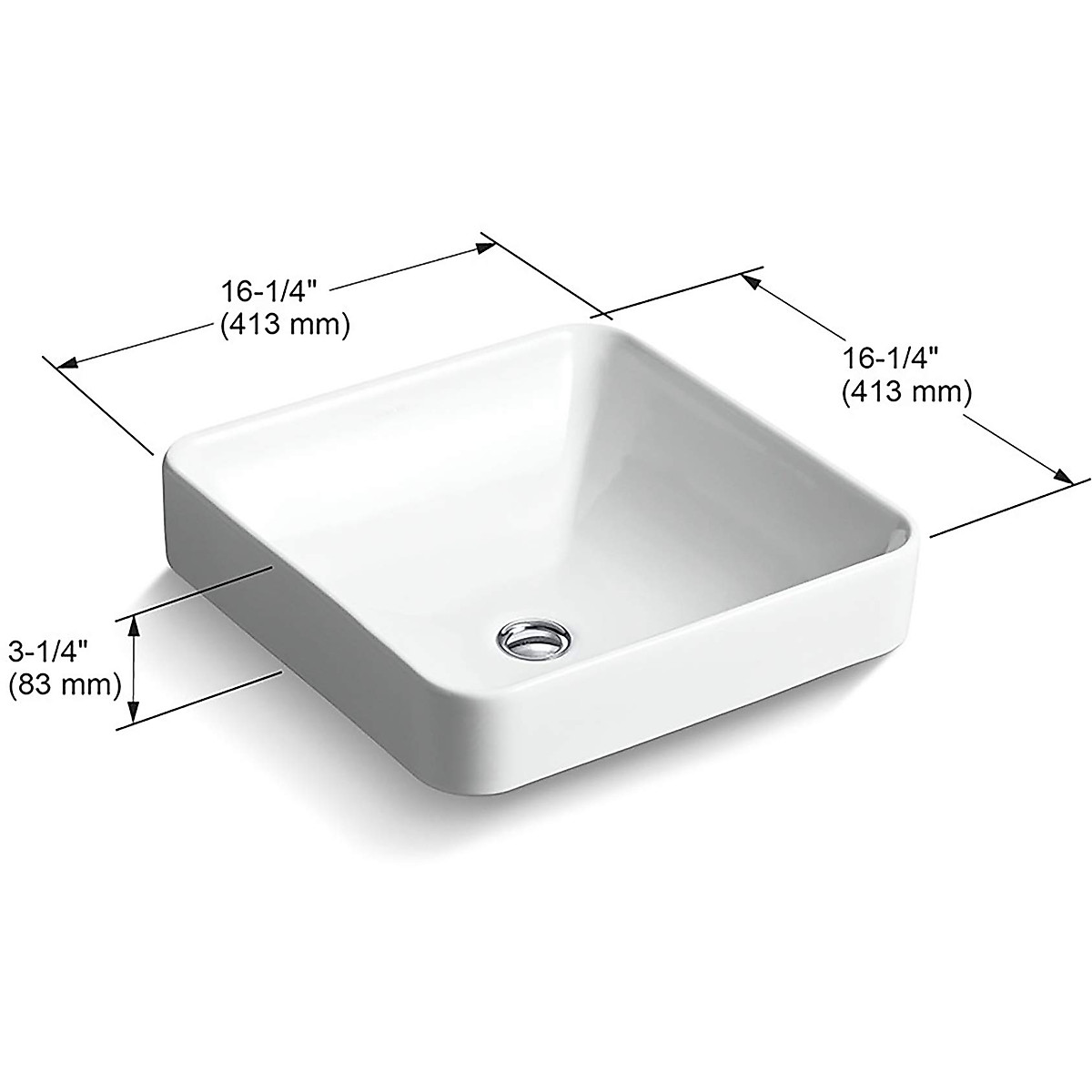 KOHLER 2661-0 Vox Vessel Bathroom Sink, vitreous China, 16-1/4" W x 16-1/4" L, White
