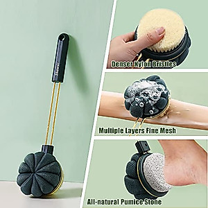 LFJ Back Scrubber for Shower,Double-Sided Body Bath Shower Brush with Bristles and Loofah, Shower Brush for Skin Exfoliation Shower，Wet Or Dry Brushing, Back Brush for Men and Women(Blue)