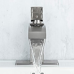 FRUD Waterfall Spout Bathroom Faucet Single Handle Bath Vanity Sink Faucet with Deck Mount,Water Supply Hoses Included (7.5 inch with Pop Up Drain,Nickel)