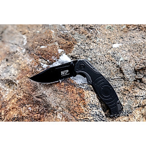 Smith & Wesson M&P SWMP13GS 8.2in High Carbon S.S. Folding Knife with 3.5in Serrated Clip Point Blade and Aluminum Handle for Outdoor, Tactical, Survival and EDC,Black