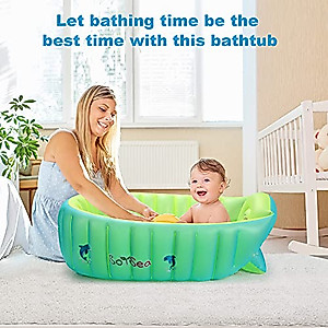 Boysea Inflatable Baby Bathtub with Air Pump, Bathtub Seat with Anti-Sliding Saddle Horn for Newborn to Toddler, Portable Travel Shower Basin with Back Support, Deflates and Folds Easily