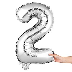 Restaurantware Balloonify 16 Inch Number Balloon 1 Digital Party Balloon - Number 2 Self-Sealing Silver Foil Mylar Balloon Hanging Film Decoration For Birthday Wedding Or Graduation
