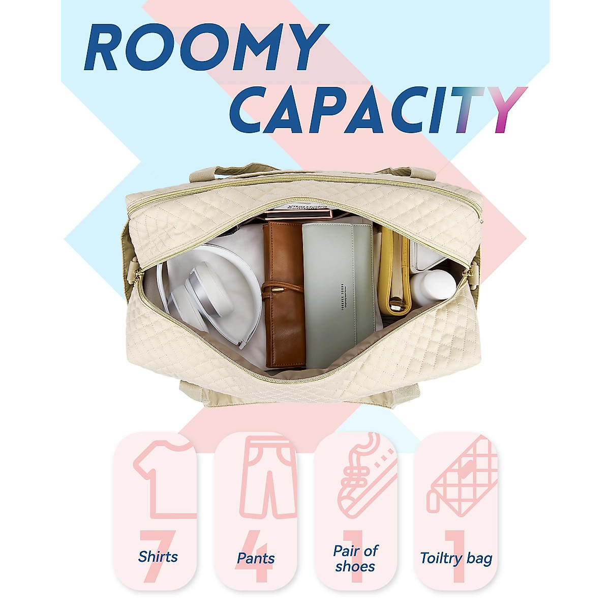 BAGSMART Travel Duffle Bag 31L Quilted Weekender Overnight Bag for Women with Laptop Compartment, Large Carry On Airport Bag with Wet Pocket & Shoe Bag for Travel, Business Trips, Sports