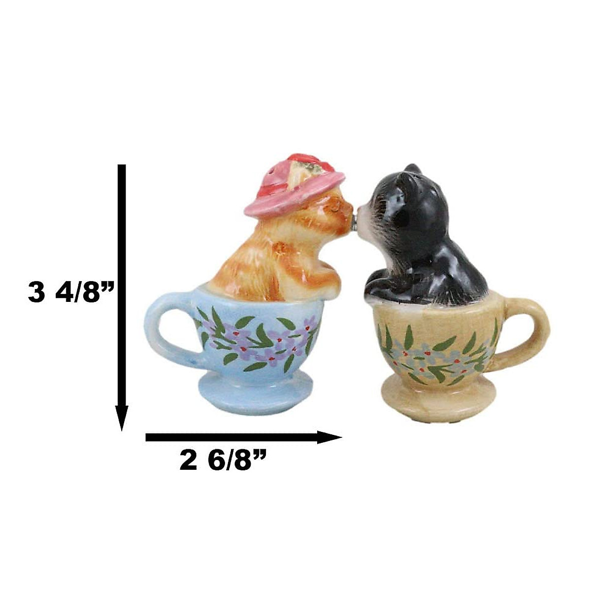 Ebros Ceramic Tabby And Tuxedo Black Kitty Cats In Teacups Kissing Salt And Pepper Shakers Set Valentines Tea Cup Cat Kittens Figurines Party Kitchen Tabletop Collectible Decorative Accents