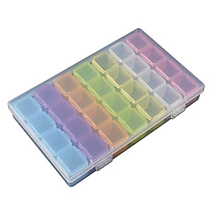 1 Pack 28 Grids Diamond Painting Box Plastic Jewelry Organizer Storage Container Diamond Embroidery Storage Boxes Nail Art Tools Storage Case for DIY Rhinestone Beads or Nail Art Small Findings