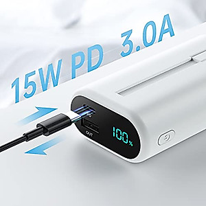 Portable Charger 10800mAh for iPhone,Small & Ultra-Compact 15W PD Fast Charging Power Bank ,LCD Display Battery Pack with Built-in-Cable Compatible with iPhone 14/14 Pro Max/13/12/X/XR/XS/8/7/6-White