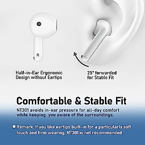 Audiovance NT301 Earbuds, Wireless Headphones Bluetooth Ear Buds for iPhone and Android, Comfort Fit, Premium Sound, Clear Calls, Wireless Charging, Waterproof, 23H Battery Earphones (White)