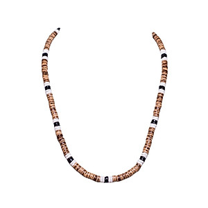 BlueRica Tiger Brown Coconut Beads & Black Shell Beads Necklace (18")