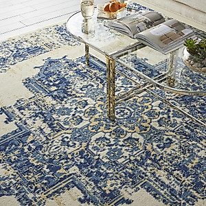 Nourison Grafix Traditional White 8'6" x 12' Area -Rug, Easy -Cleaning, Non Shedding, Bed Room, Living Room, Dining Room, Kitchen (9x12)