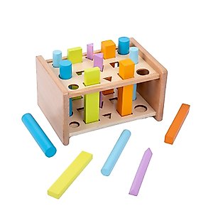 Montessori Toys for 1 2 3 Years Old Wooden 3D Shape Matching Toys,Wooden Posting Stand Montessori Color Sorting Sticks Game-Cognitive Shapes Colors,Educational Sensory Toy for Boys Girls Gift（15 Pcs）