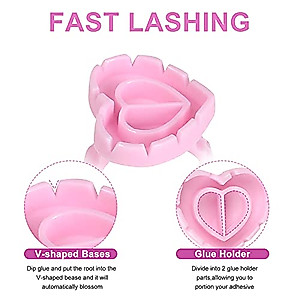Fawyteng 100pcs Glue Rings Smart Glue Cups Lash Glue Holder Ring Cup,Disposable Glue Cups Lash Glue Rings Lovely Heart Shape for Eyelash Extensions (Pink)