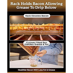 Gotham Steel Bacon Bonanza Large Baking Pan with Rack for Crispy Bacon + Crisper Tray for Bacon with Grease Catcher, Nonstick Bacon Cooker for Oven / Copper Bacon Pan, Non-Toxic Oven / Dishwasher safe