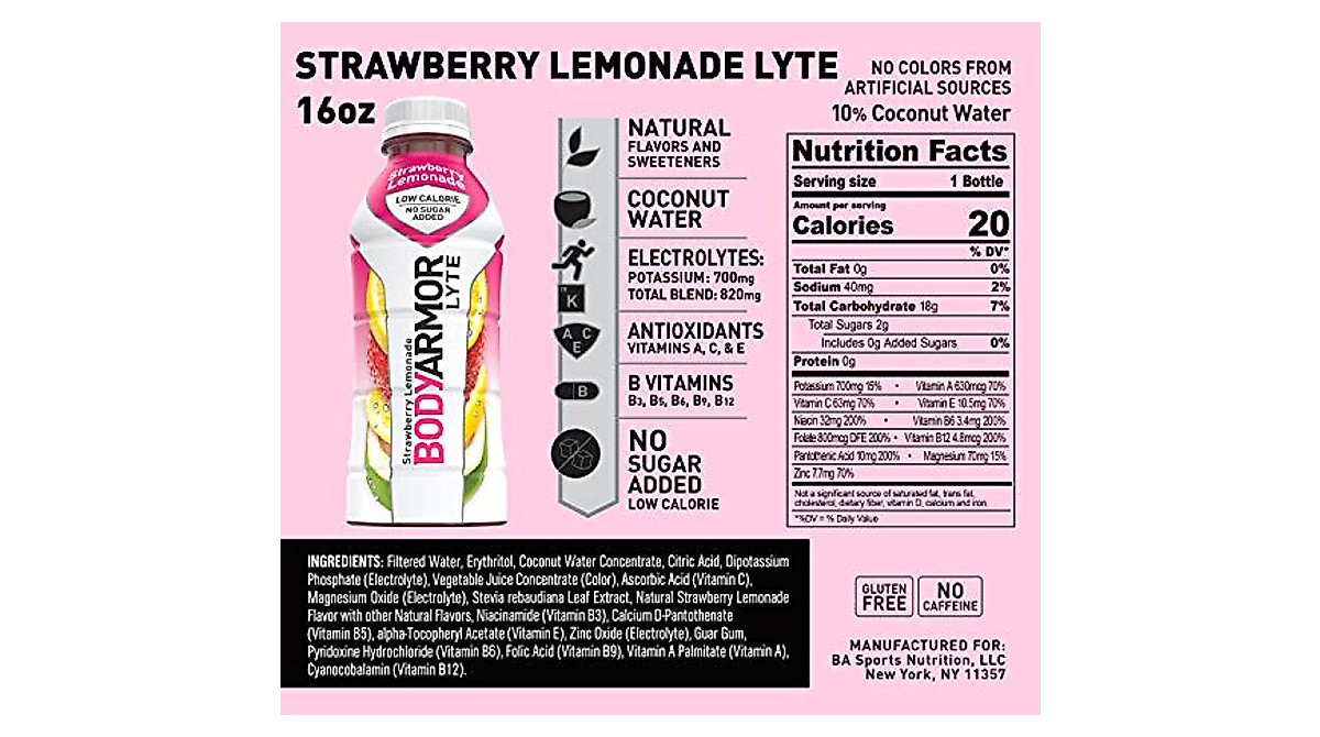 BODYARMOR LYTE Sports Drink - Low-Calorie, Natural Strawberry Lemonade