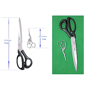 Heavy-Duty Extra Long Large Home/Office Utility Scissors, 12-Inch Upholstery Tailor Shears, 4.5-Inch Crane Embroidery Sewing Crafting Scissors, Stainless Steel All Purpose Sissors 2Pack