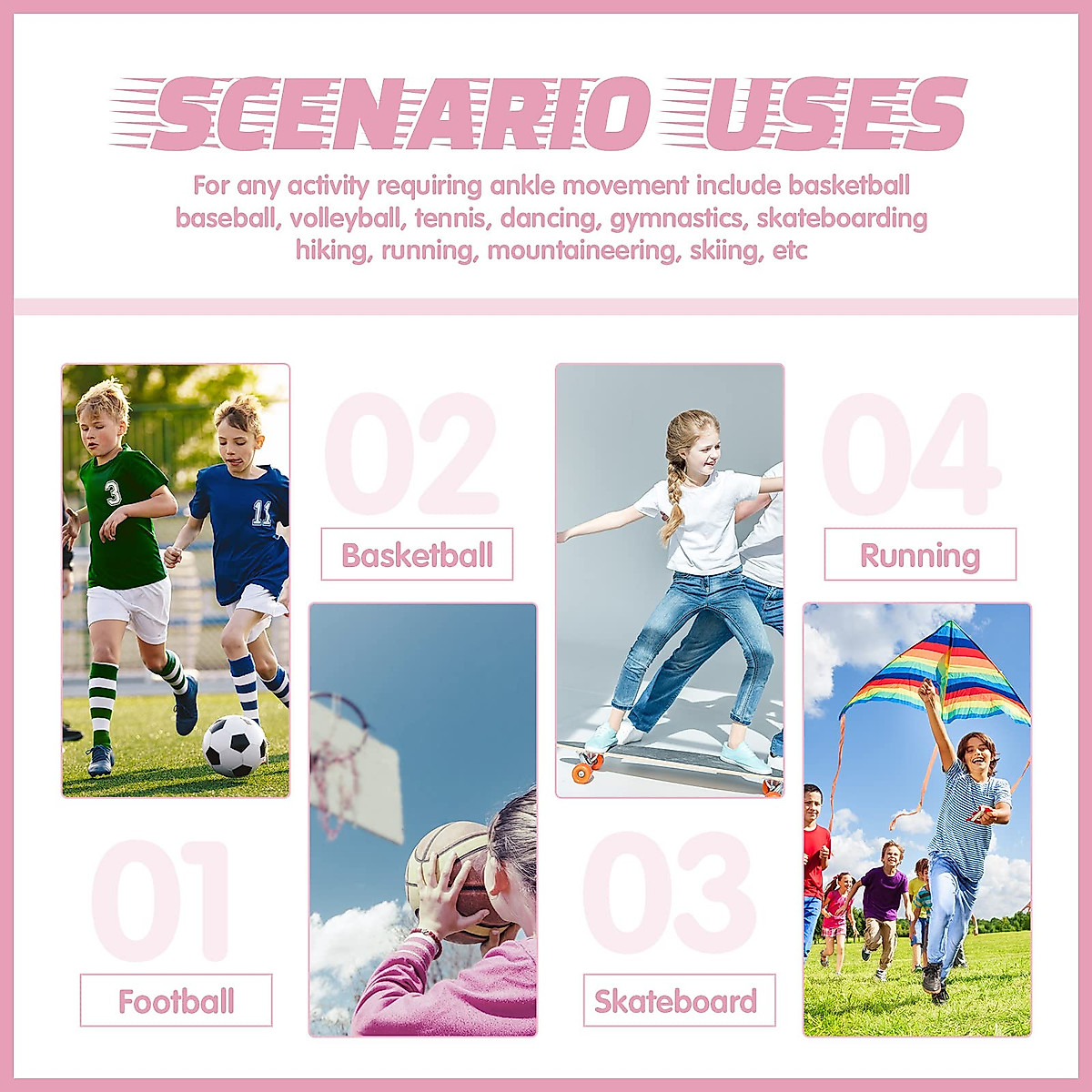 Tarpop 3 Pair Ankle Compression Sleeves for Kids Ankle Brace Compression Sleeves Foot Arch Support Sleeve Sock for Girls Ankle Sports Running Dance Fitness Gymnastics (Pink, Medium)