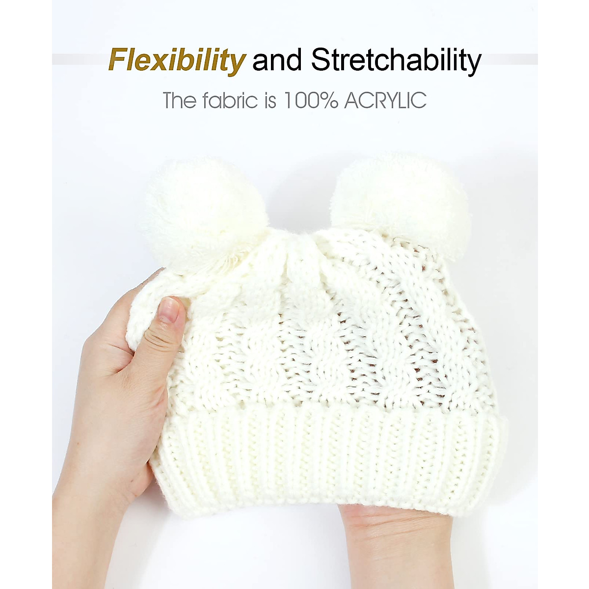 MOK Baby Beanie for Girls Cable Knit Winter Hat with Double Pom Pom Skull Hats