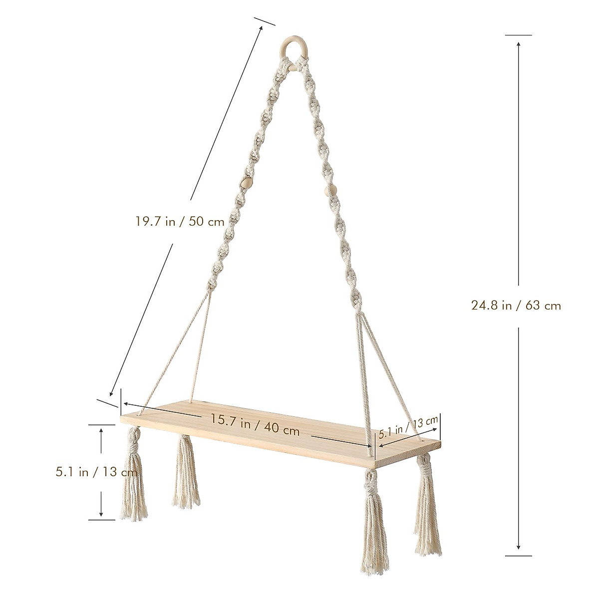 Betylifoy Macrame Wall Hanging Shelves Rustic Macrame Shelf Set of 2 Boho Wall Decor Wood Floating Storage Shelves Plant Hanger for Bedroom Bathroom Living Room Photo Display