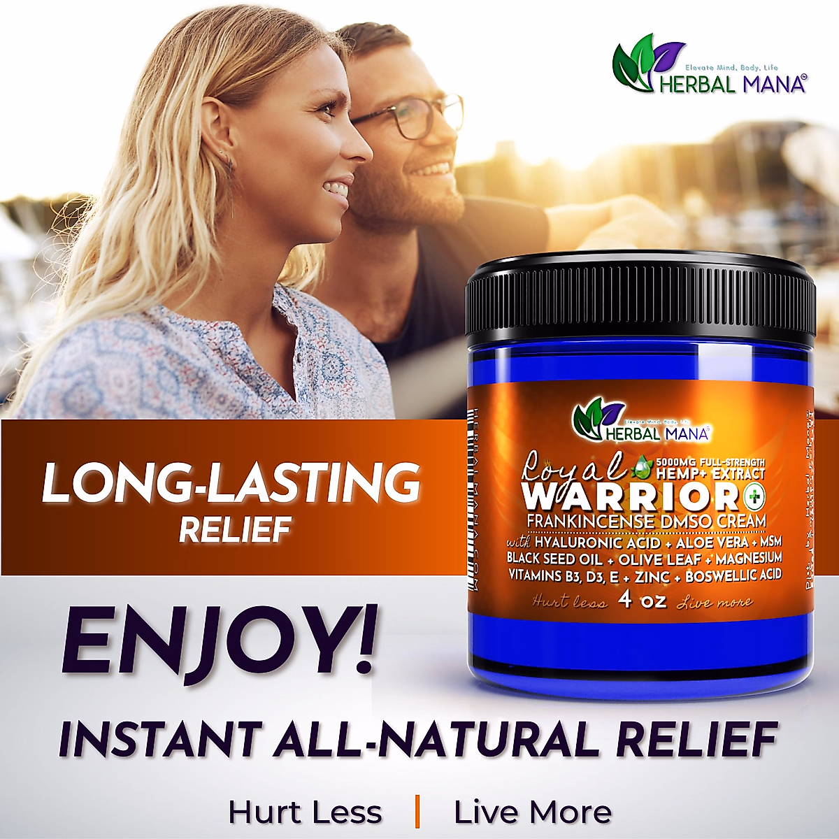 Herbal Mana Royal Warrior with 5000mg Hemp Lotion - 99.9% Pure DMSO Cream, Magnesium & Frankincense Essential Oil - Organic MSM Muscle & Foot Relaxer, Skin Vitality, Nerve & Neck Relief Massage Cream