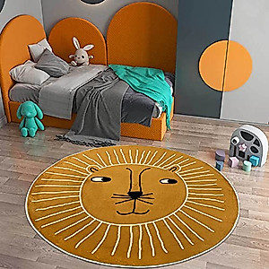 USTIDE Kids Play Mat 4Ft, Round Lion Play Rug Non Slip Kids Round Rug Soft Kids Rug Floor Carpet for Bedroom Playroom Nursery Rug Decor