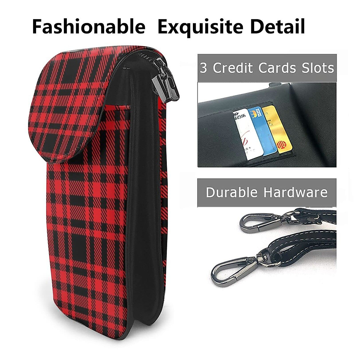 Aiyoolee Luxury PU Leather Phone Bags, Soft Small Crossbody Shoulder Bag for Women Girl, Roomy Cell Phone Wallet Lightweight Card Holder Bag Tartan Plaid Red
