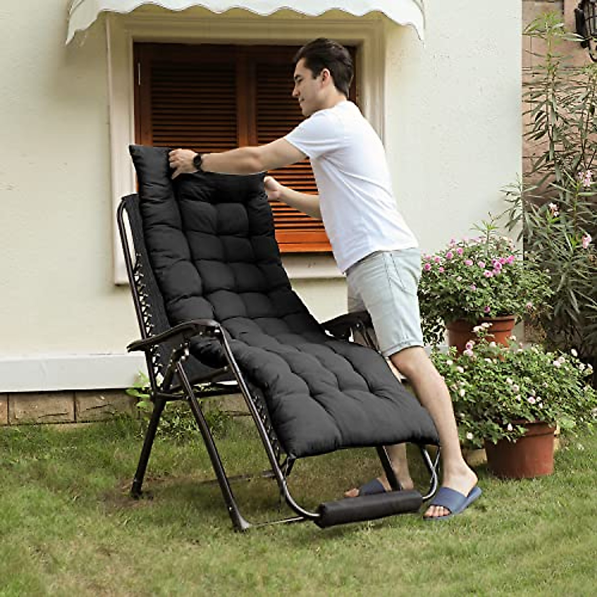 Ezcheer Oversized Zero Gravity Chair with Cushion, 31.5 inch Wide 400 lbs Weight Capacity, Lounge Chair for Outside with Cushion, Camping Beach Recliner Chair with Cup Holder & Head Pillow