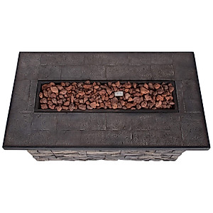 Shine Company 6103SC 48" Sevilla Rectangular Outdoor Propane Gas Fire Pit Table with Lava Rocks - 50,000 BTU, Stone