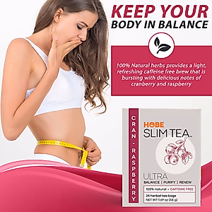 Hobe Labs Cran-Raspberry Tea - Natural Herbal Infusion for Body Balance and Refreshment - Caffeine-Free (24 Tea Bags)
