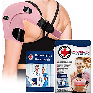 Doctor Developed Shoulder Brace - Comfortable Bursitis Shoulder Brace - Rotator Cuff Shoulder Brace for Pain Relief - Compression Shoulder Brace for Women & Men With Doctor Handbook (Pink)