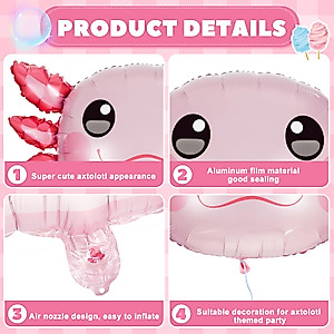 PullCrease 12 Pcs 34 Inch Axolotl Birthday Party Decorations Aluminum Foil Axolotl Balloon Inflatable Axolotl Party Supplies for Axolotl Fans Axolotl Themed Party (Pink)
