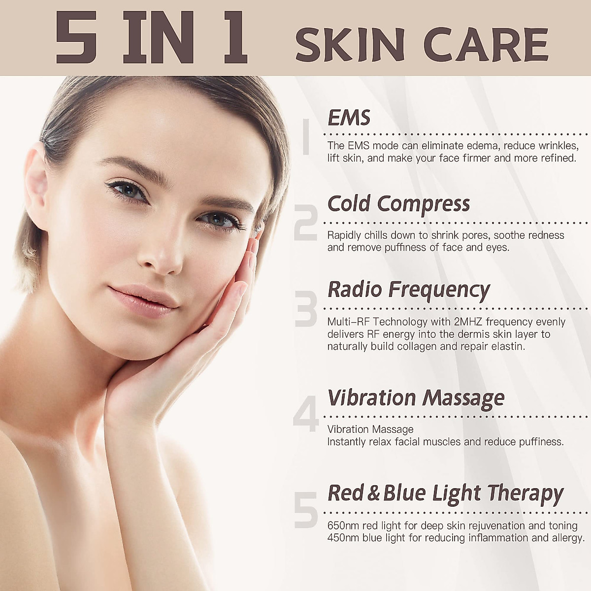 Radio Frequency Facial Machine - Home Use Anti-Aging Skin Tightening Rejuvenation Skin Care Device, Light Therapy for Wrinkles Lifting High Frequency Face Massager with EMS