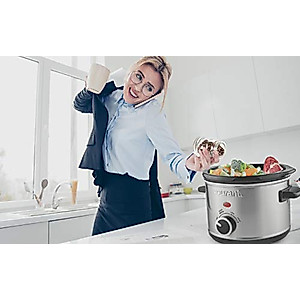 Courant Mini Slow Cooker Crock, with Easy Options 1.6 Quart Dishwasher Safe Pot, Stainless Steel