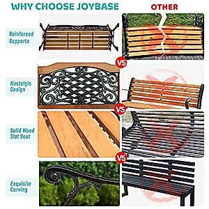 JOYBASE 50" Outdoor Bench, Park Bench, Wood and Iron Garden Bench, Patio Bench, Porch Bench, Outside Bench, Yard Bench (Black&Natural)
