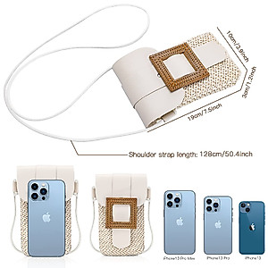 Soleebee Boho One Shoulder Crossbody Phone Bag Small Shoulder Bag Mini Wallet for Women Storage Bag Woven Leather Trim Phone Bag Compatible with Multiple Phone Sizes, Square leather buckle B