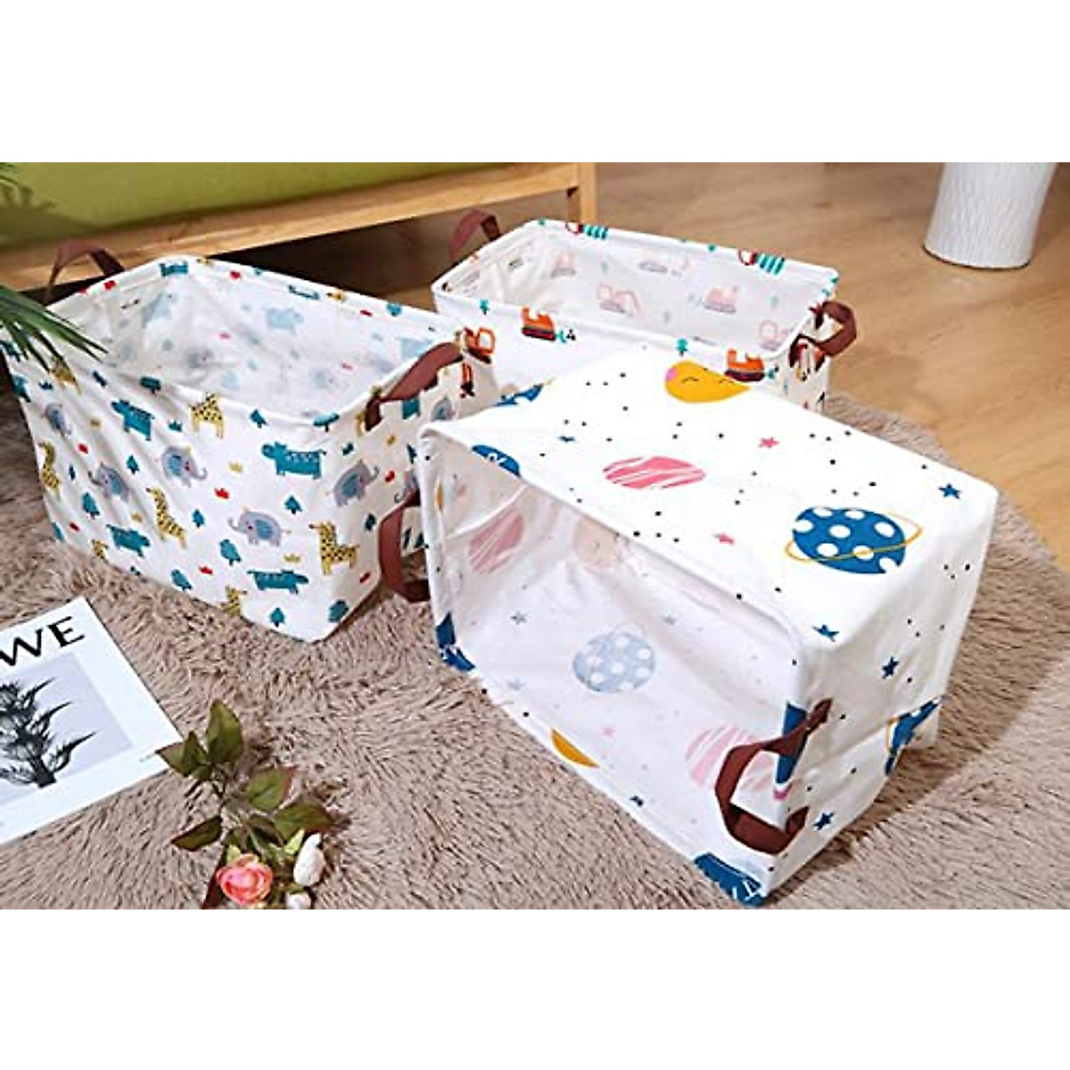 Rectangle Storage Baskets Canvas Fabric Organizer Bin for Kids Toys, Books, Clothes, Pets & Gifts - Perfect for Home/ Office / Nursery/ Shelves(Cars)