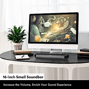 wogree 16 Inches Small Sound Bars for TV, Mini Wireless Bluetooth 5.0 TV Speakers Soundbar with LED Display for Bedroom, Kitchen and Other Small Space