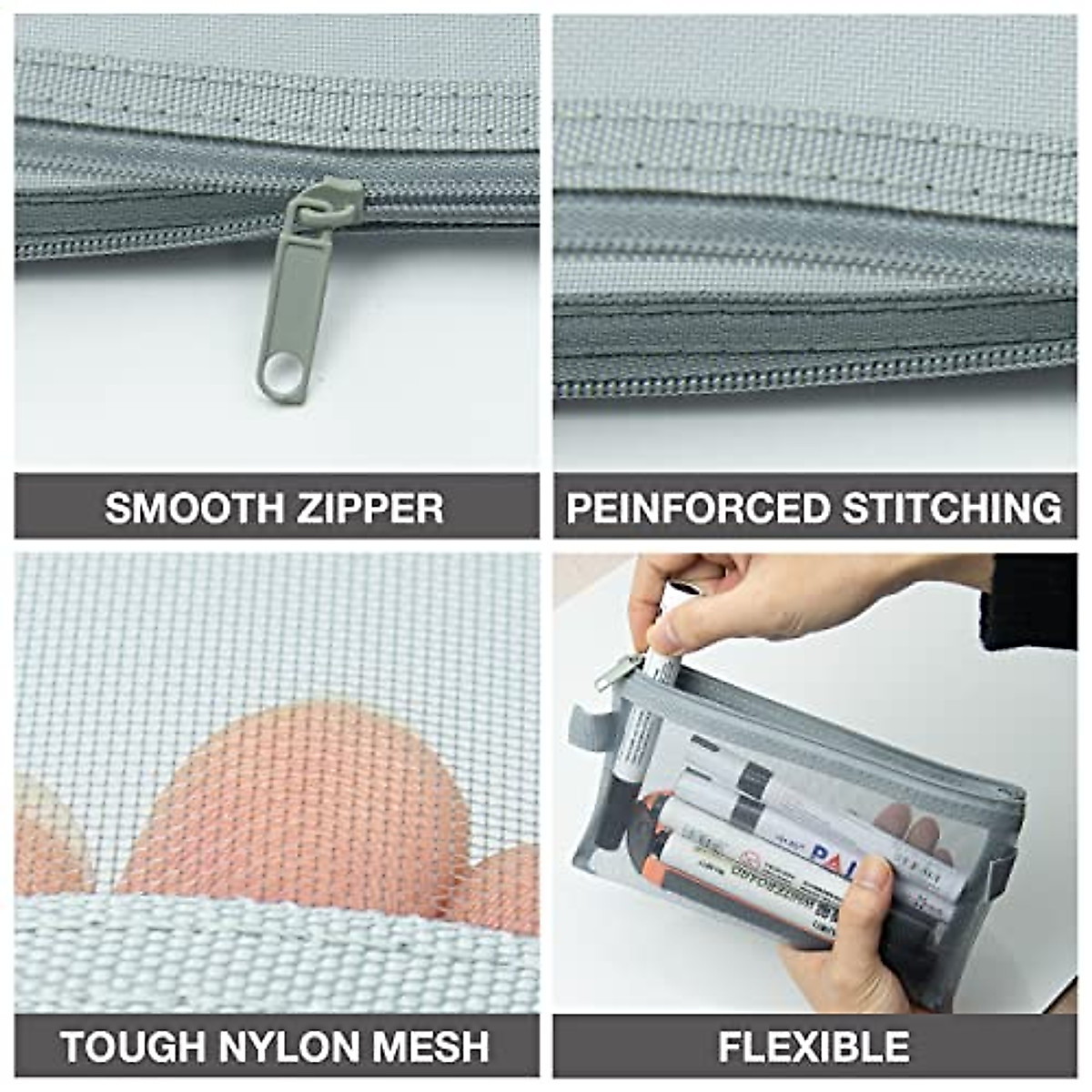 KONOKANOR 3 Pieces Pencil Case Set, Zipper Clear Pouch Big Capacity Pencil Bag Multipurpose Cosmetic Travel Carry Portable Bags