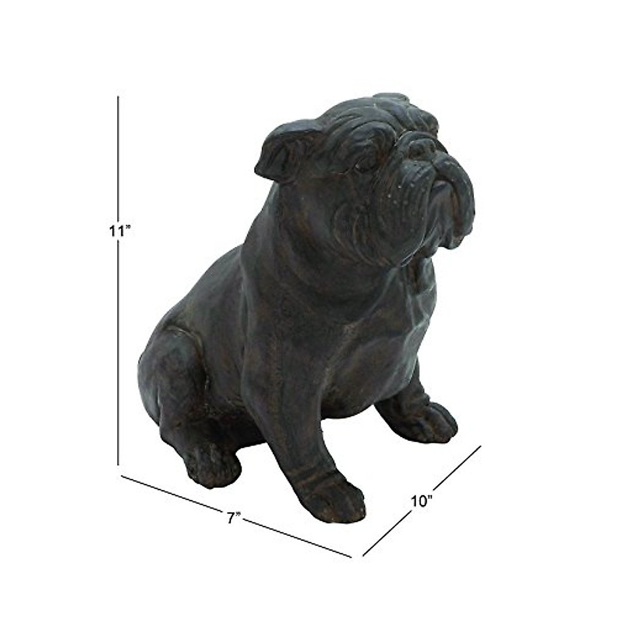 Deco 79 Polystone Bulldog Decorative Sculpture Distressed Sitting Home Decor Statue, Accent Figurine 10" x 7" x 11", Brown