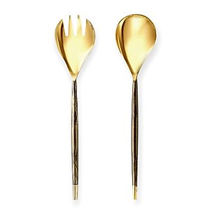 Set of Gold Salad Servers with Bronze Handles-For Veggie and Pasta Salads